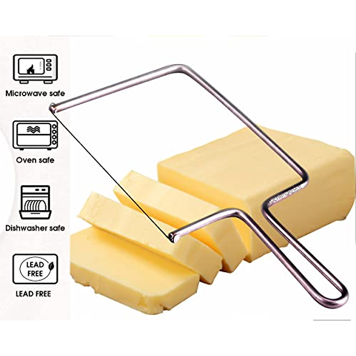 Kuchengerate Cheese Slicer Wire Cutter - Cheese Knives Slicers with Wire - Handheld Butter Cutter Tools for Soft Hard Block - Easy Fast Cutting Hard Or Semi Hard Block Cheeses - With Extra Wire