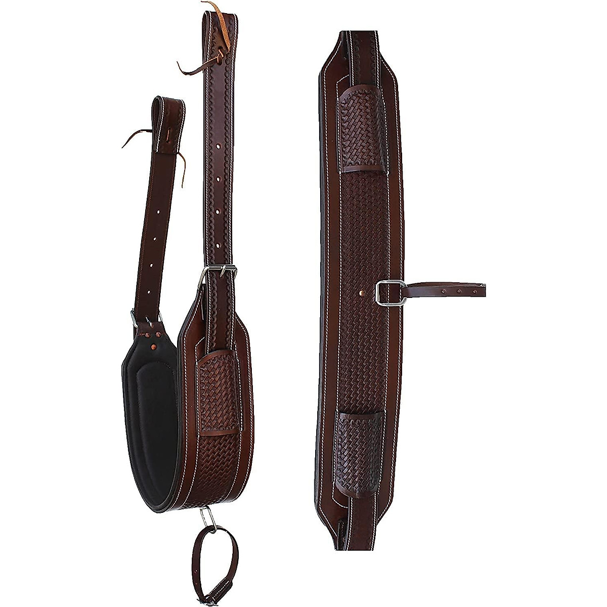 RAAVILS International Equitack Western Tooled Padded Leather Rear Flank Back Saddle Cinch Billets