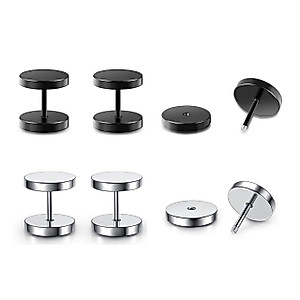 JOVIVI 8 Pairs 18G/16G Wood Faux Gauges Earrings For Men Women Punk Stainless Steel Turquoise Barbell Stud Earrings Fake Flesh Ear Tunnels Expander Plugs 00G Gauge Look