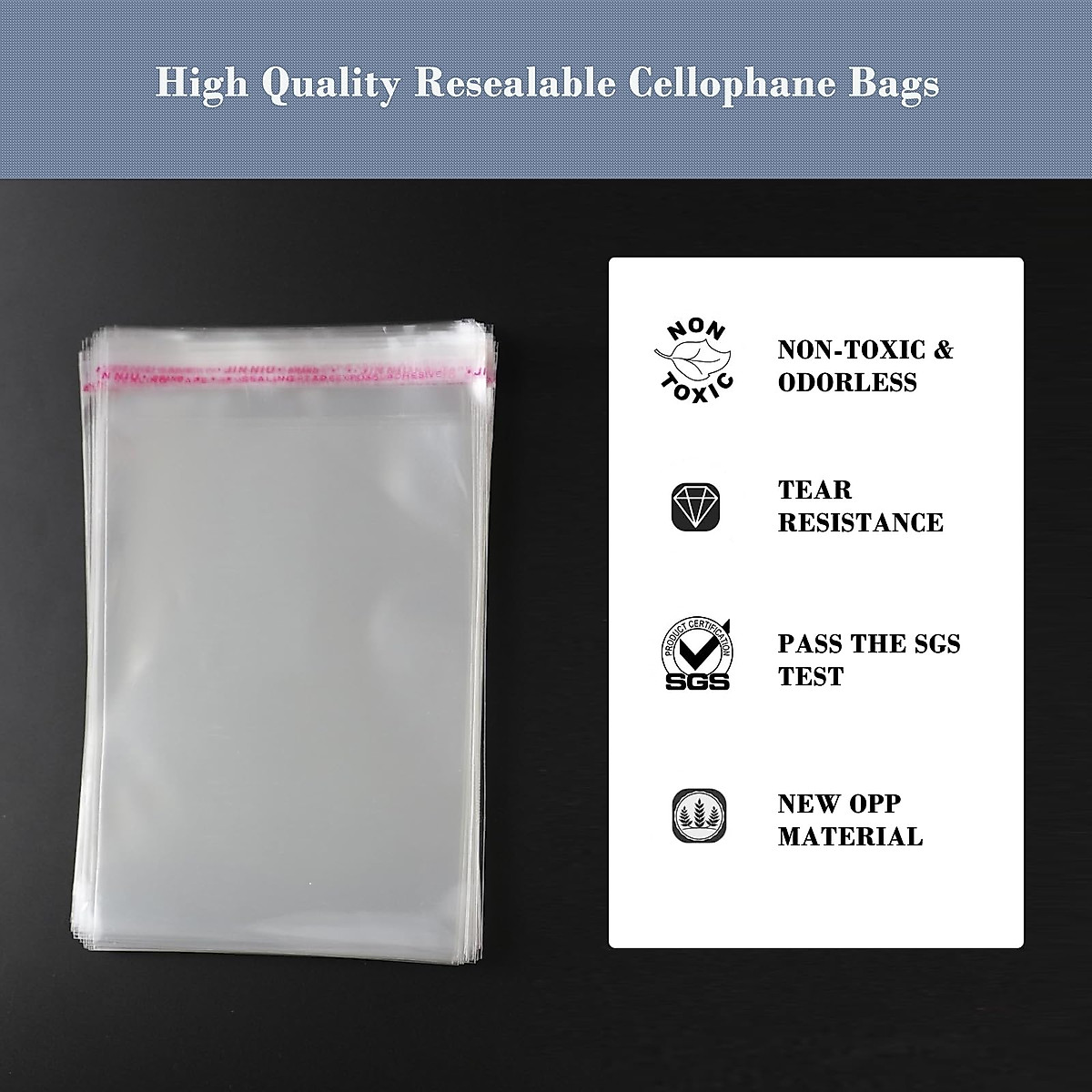 Miraclekoo 200Pcs 5-1/2 x 7-1/2 Inch Transparent Thick Greeting Card Plastic Sleeves Clear Self Sealing Cellophane Cello Bags - Fit 5 X 7 Inch Cards Envelope A6 A7 Photos Cookie