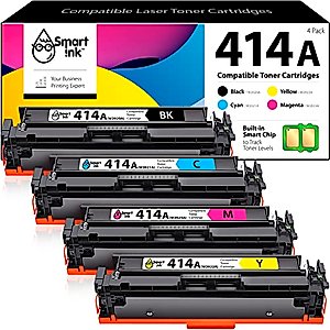 Smart Ink Compatible Toner Cartridge Replacement for HP 414A 414 A with Built-in Chip (4 Pack) to use with Color Laserjet Pro MFP M479fdw M479fdn M479fdw M454dw M454dn (Black Cyan Magenta Yellow)