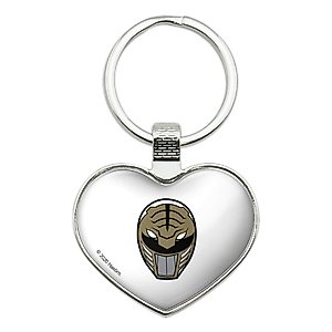 Power Rangers White Ranger Helmet Keychain Heart Love Metal Key Chain Ring