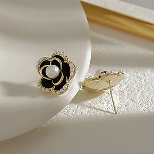 Imitation Pearl Stud Earrings,925 Sterling Silver Stud Earrings, Black Earrings for Women