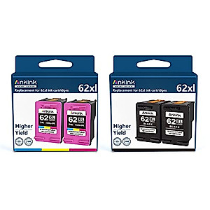 Ankink Higher Yield HP 62XL Ink Cartridge Replacement for 62 HP62XL hp62 XL Envy 5540 5640 5660 7640 7644 7645 OfficeJet 200 250 5740 5745 8040 Printer 2 Black 2 Color (Tricolor) Combo 4 Pack c2p07an