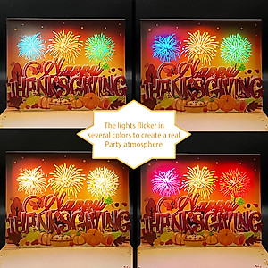 DTESL 3D Pop Up Thanksgiving Card with Light and Music, for All Occasion, Fall Card, Thanksgiving Card, Birthday Card, Fall Thank You Card, Happy Holiday Card, with Envelope