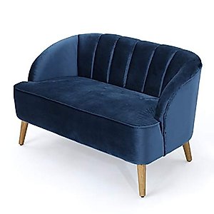 Christopher Knight Home Amaia Modern Velvet Sofa, Cobalt / Walnut