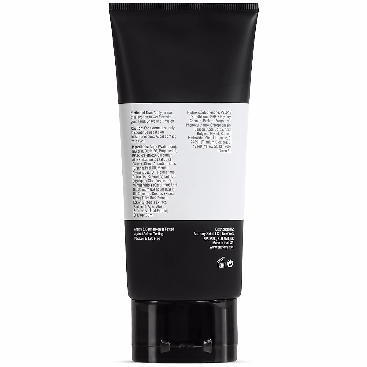 Anthony Shave Gel for Sensitive Skin – Non-Foaming, Soothing Shaving Cream for Men and Women. With Aloe Vera Beads, Eucalyptus, Rosemary and Carrageenan Extract - 6 Fl Oz