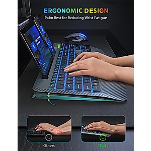 Wireless Keyboard and Mouse Backlit, Wrist Rest, Jiggler Mouse, Phone Holder, Ergo Rechargeable Silent Light Up Combo for Computer, Mac, PC, Laptop, Chromebook - by SABLUTE, Gray