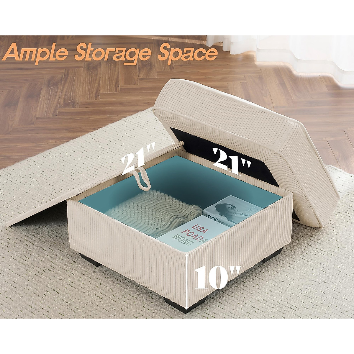 VanAcc Sofa, Modern Couch with Deep Seat, Ottoman Sofa- Comfy Couch for Living Room Apartment(Beige Corduroy)