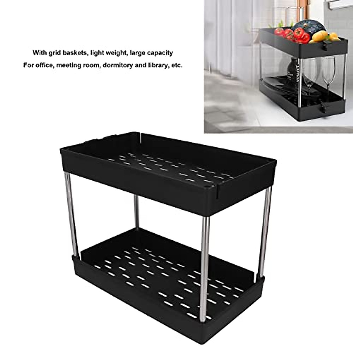 2 Tier Storage Shelf, Easy Assembly Floor Organizer Rack Stable Multifunctional for Dormitory for Office