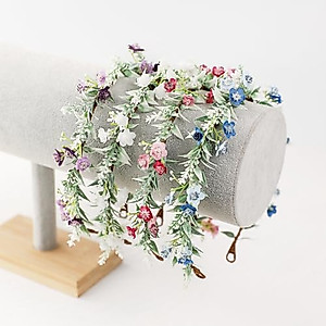 KorViSHOW Handmade Blue Flower Crown Green Leaf Headdress for Women Girls Flower Headband Bridal Headpiece Fairy Wreath for Birthday Party Festival Cosplay