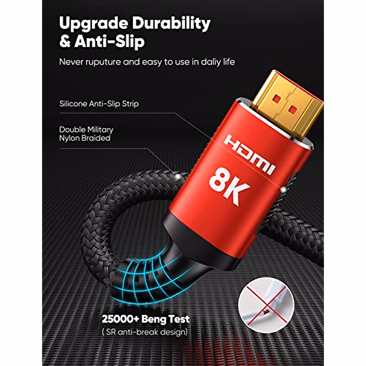 Snowkids 8K HDMI Cable 2.1 10FT 2-Pack, 48Gbps Ultra High Speed HDMI Braided Cord (8K@60Hz 7680x4320, 4K@120Hz) HDCP 2.2&2.3, eARC,HDR10, Dynamic HDR, Compatible with Roku TV/HDTV/PS5/Blu-ray