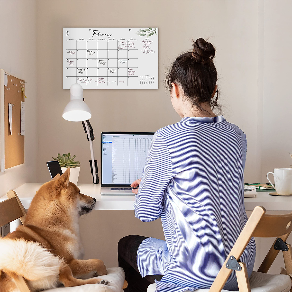 Aesthetic 2023 Modern Greenery Desk Calendar - Runs Until July 2024 - 17"x11" Desktop/Wall Calendar for Easy Organizing