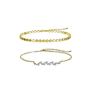 MIDEEO Dainty Crystal Bracelet Set Minimalist Layering CZ Diamond Leave Delicate Dot Gold Wedding