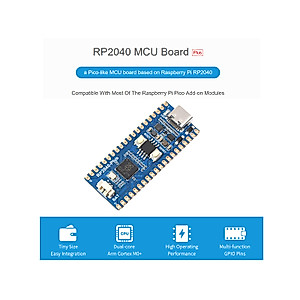 RP2040-Plus Pico-Like MCU Board Based on Raspberry Pi RP2040 Microcontroller, Dual-core Arm Processor, Onboard 16MB Flash, USB-C Connector (Without Header)