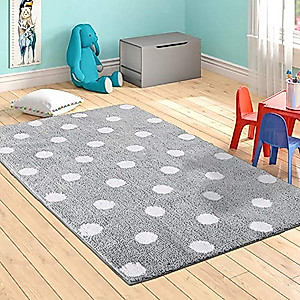 LIVEBOX Polka Dots Area Rugs, 3’x 5’ Kids Play Mat Soft Plush Baby Crawling Mat Non-Slip Throw Carpet for Teen Girl Living Room Bedroom Playroom Nursery Decor Best Shower Gift (Gray)