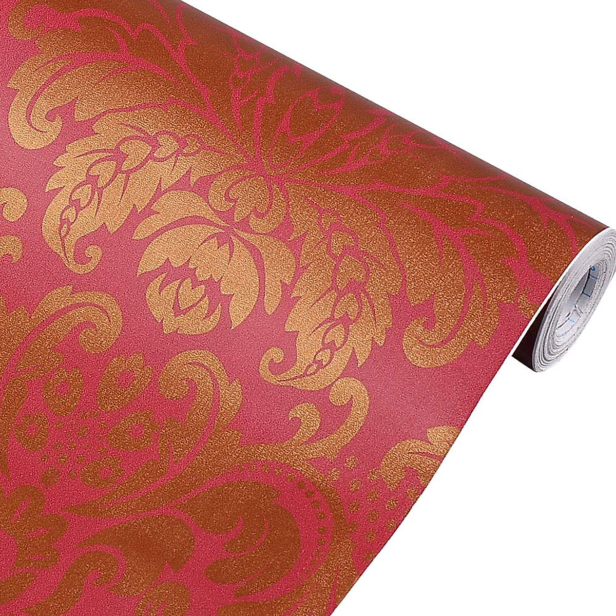 Yifely Red Golden Damask Self-Adhesive Shelf Drawer Liner PVC Furniture Paper 45x300cm