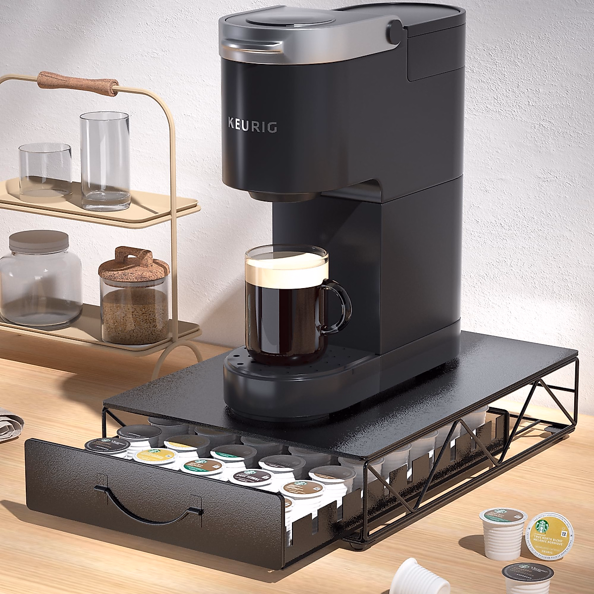 HFHOME Coffee Pod Holder Compatible with 50 VertuoLine, Coffee Capsules Drawer for 40 K Cup, Metal Pod Storage Drawer Organizer for Vertuo Capsules for Home Office Counter