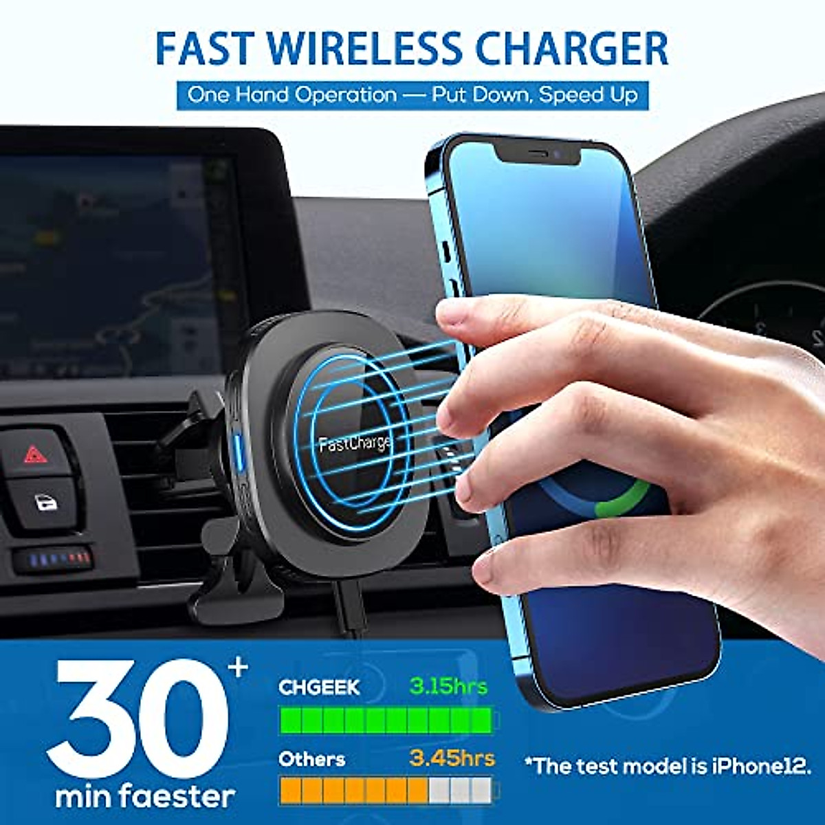 Magnetic Car Mount Charger, 【Upgraded Version】 CHGeek Wireless Car Charger Phone Mount Phone Vent Holder ONLY for iPhone 13/13 Mini / 13 Pro / 13 Pro Max / 12/12 Mini / 12 Pro / 12 Pro Max