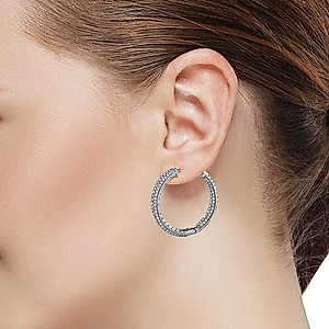 Gem Stone King 925 Sterling Silver 3 Row Pave Inside-Out Cubic Zirconia CZ Hoop Earrings For Women (2.00 Cttw, 1.5 Inch = 35X35MM)