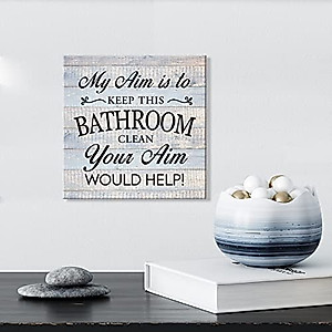 Lameila Funny Bathroom Sign Wall Art Prints Canvas Painting Rustic y Aim is to Keep This Bathroom Clean Positive Print Country Home Decor 8" x 8"