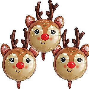 Reindeer Balloons Christmas Balloons Reindeer Head Foil Balloons for Christmas-Themed Party Birthday Party Supplies Decorations Party Decorations Balloons Party Sets-3pcs