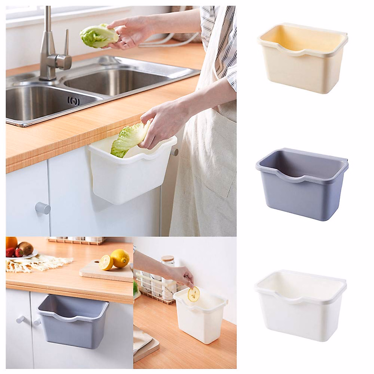 XBKPLO Small Hanging Kitchen Trash Can, Mini Hanging Garbage Bin, Sweden Hanging Waste Bin for Cabinet/Drawer/Car/Bedroom/Bathroom, Plastic Wastebasket, 0.9 Gallon