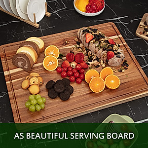 Acacia Wood Cutting Board 24x18 inch, Butcher Block Cutting Board with Handle Juice Groove for Kitchen, Extra Large Charcuterie Boards Chopping Board
