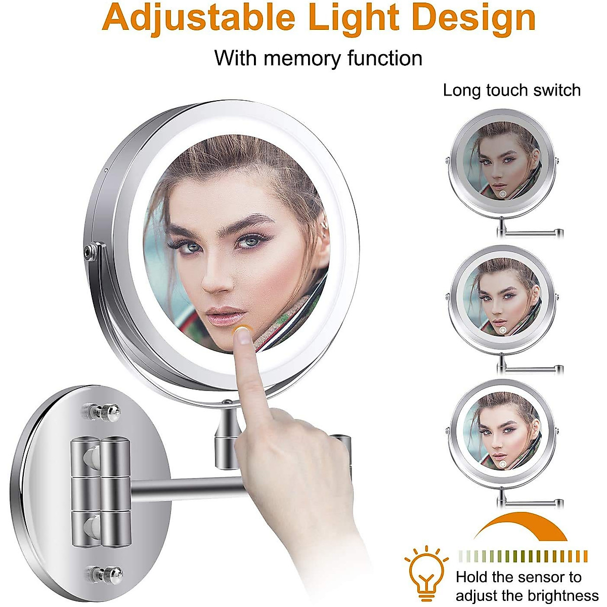 Wall Mounted Makeup Mirror, 1X 10X Magnification 360 Degree Rotation Double Sided Led Lighted Vanity Mirrors for Bathroom AC Adapter or Battery Operated