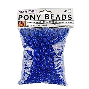 MAHITOI 1000-PC Opaque Blue Pony Beads Bag, Great Craft Projects for All Ages, Craft Projects of Bead Jewelry, Ornaments, Key Chains, Hair Beading, Round with Center Hole, 9mm Diameter, DIY Face Mask