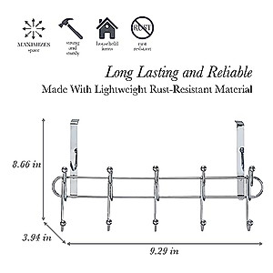 Simplify 10 Hanging Hook, Good for Towels, Jackets & Accessories, Fits Standard Doors, Chrome