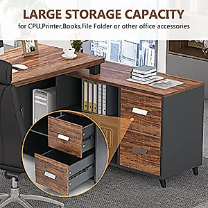 Tribesigns L Shaped Desk with 2 Drawers, 55 Inch Executive Office Desk with Cabinet Storage Shelves, Business Furniture L Shaped Computer Desk for Home Office