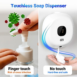 Automatic Hand Soap Dispenser Foaming Hand Soap Dispenser Touchless Foaming Soap Dispenser Wall Mount Rechargeable Foam Soap Dispenser for Bathroom,Countertop and Kitchen(10oz/ 300ml) White