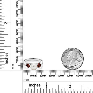 Gem Stone King 925 Sterling Silver Freshwater Pearl and Red Garnet Ring For Women (0.80 Cttw, Gemstone January Birthstone, Size 7)