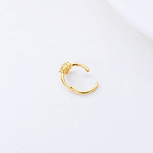 SISGEM 14K Real Gold Flower Nose Ring with Sparkly Cubic Zirconia,1 PC Yellow Gold Small Hoop Earring Nose Ring Fine Jewelry Gift for Mother's Day Birthday,18 Gauge（2 in 1）