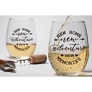 House Warming Gifts New Home, Housewarming Gift Stemless Wine Glass & Bottle Gift Bag Set for Newlywed Couple, Women, Friends, New Homeowner, Unique New Home Gifts for Home, Realtor Gift for Clients