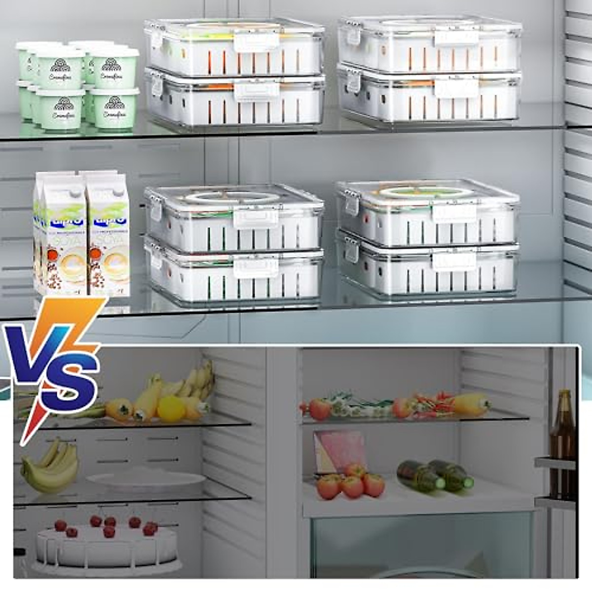 NestOrganix 2 Pack Snackle Box Container Serving Tray, Portable Snack Tray with Lid & Handle, Refrigerator Organize Box for Vegetable Fruit Candy (4 Compartments)