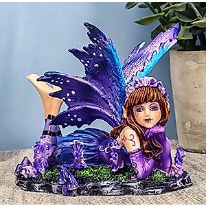 Ebros Fantasy Lavender Meadow Purple Girl Fairy Figurine 3.75" Long Faery FAE Pixie Garden Collectible Accessory