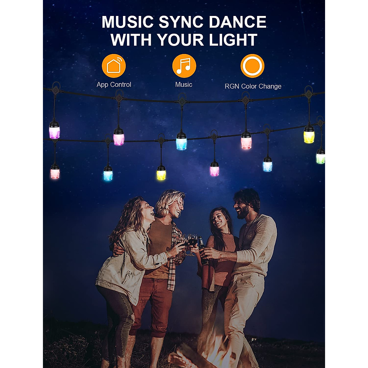 NPET Led Outdoor String Lights,Waterproof Edision Bulbs with RGB Color，Music Sync，Shatterproof WiFi Control Patio Lights，Commercial Grade Outside Lights for Indoor Outdoor,Home Decor,Wedding Party