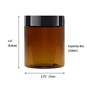 zmybcpack 12 Pack 8 OZ Amber Plastic Jars With Black Lids, 6 Spatula, A Pen & Labels - Plastic Slime Jars Storage Travel Jars for Cosmetics, Cream, Gel