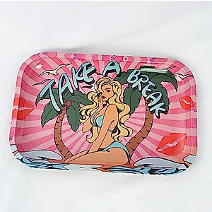 Pink Metal Rolling Tray, Cigarette Tray, Weed Tray, Rolling Smoking Accessories, Pretty Girl Pink West Coast Vibe, 11" X 7" Inch