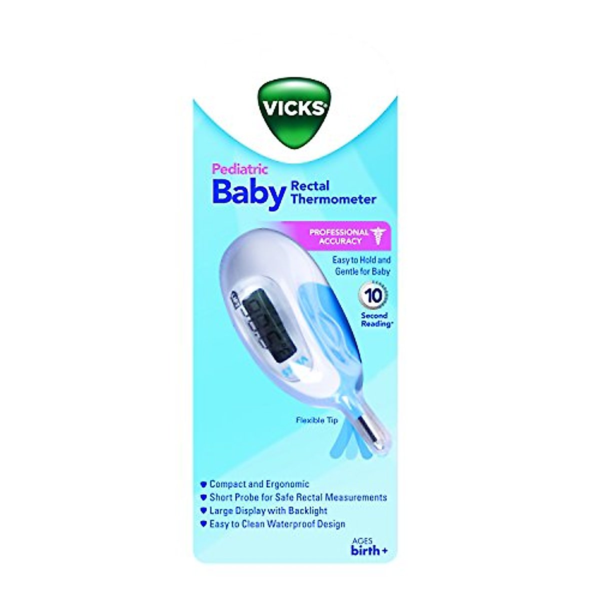Vicks Baby Rectal Thermometer Baby Thermometer for Rectal Temperature, Short and Flexible Tip with Fast Read Times and Large Digital Display