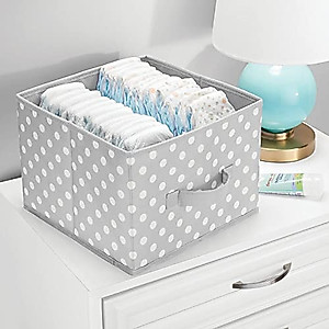 mDesign Soft Fabric Closet Storage Organizer Holder Box Bin - Attached Handle, Open Top, for Child/Kids Bedroom, Nursery, Toy Room - Fun Polka Dot Print - Medium, 4 Pack - Gray/White Dots