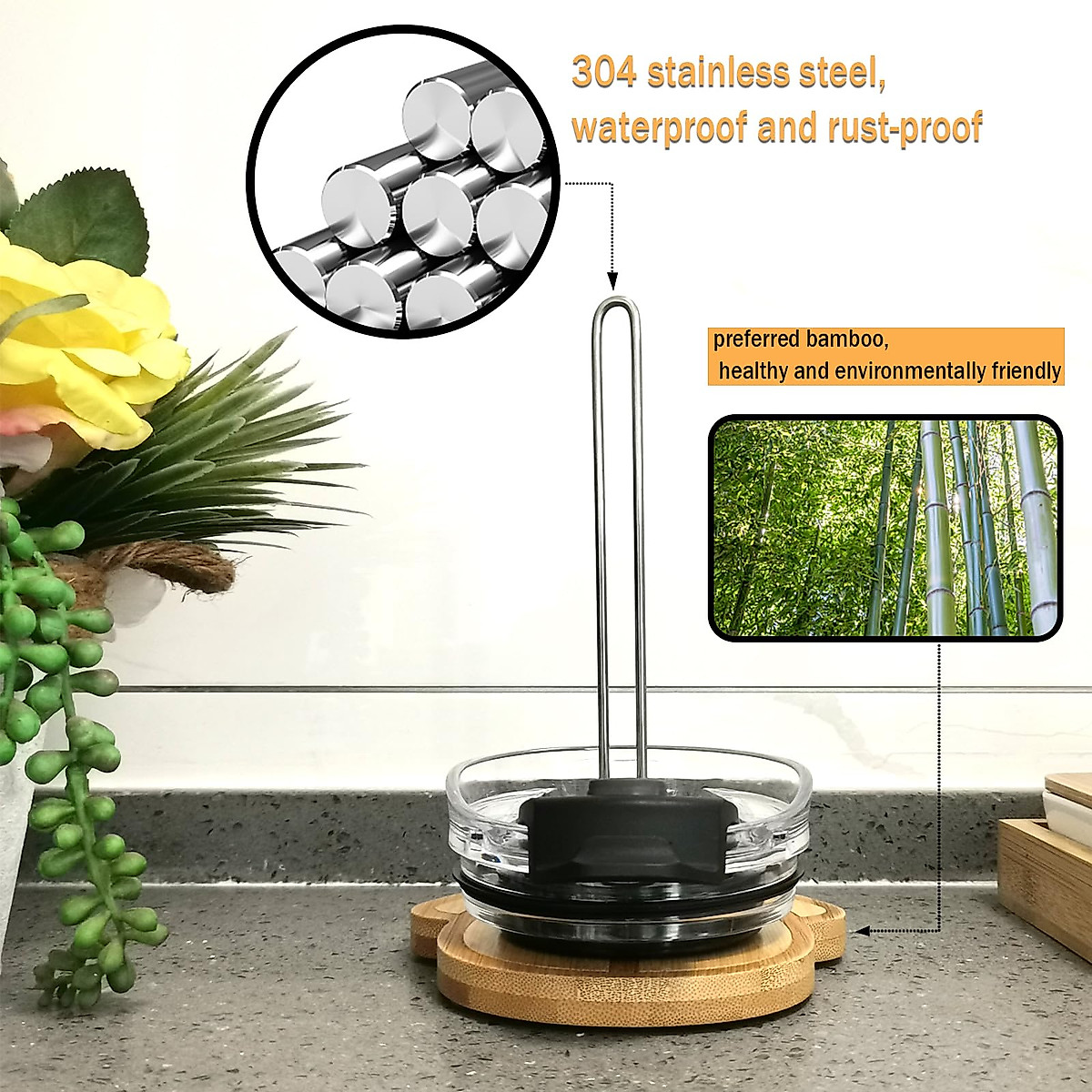 Faunayo 2 Packs Revolutionary Tumbler Lid Organizer, Detachable Bamboo Cup Lid Organizer, Vertical Storage for 10 Lids and More, Keep Kitchen Cabinets Clutter-Free and Countertops Organization