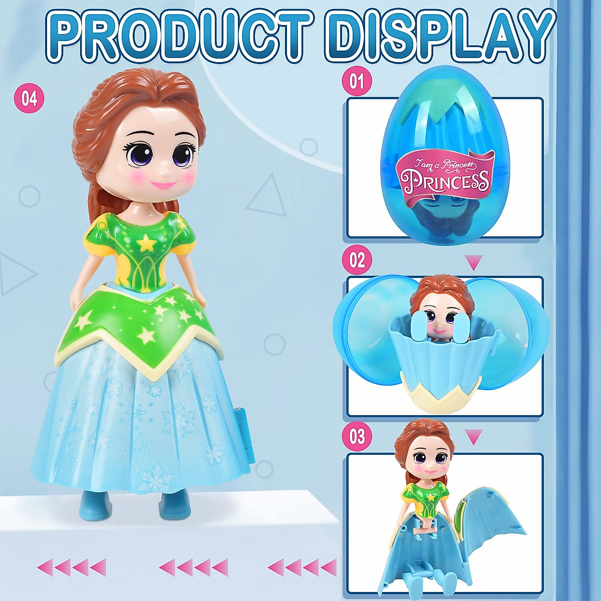 Dodosky Easter Basket Stuffers for Kids Toddler, 4 Pack Princess Deformation Easter Eggs with Toys Inside Easter Toys Easter Basket Stuffers Filler Gifts Easter Basket Toys - Easter Gifts for Girls