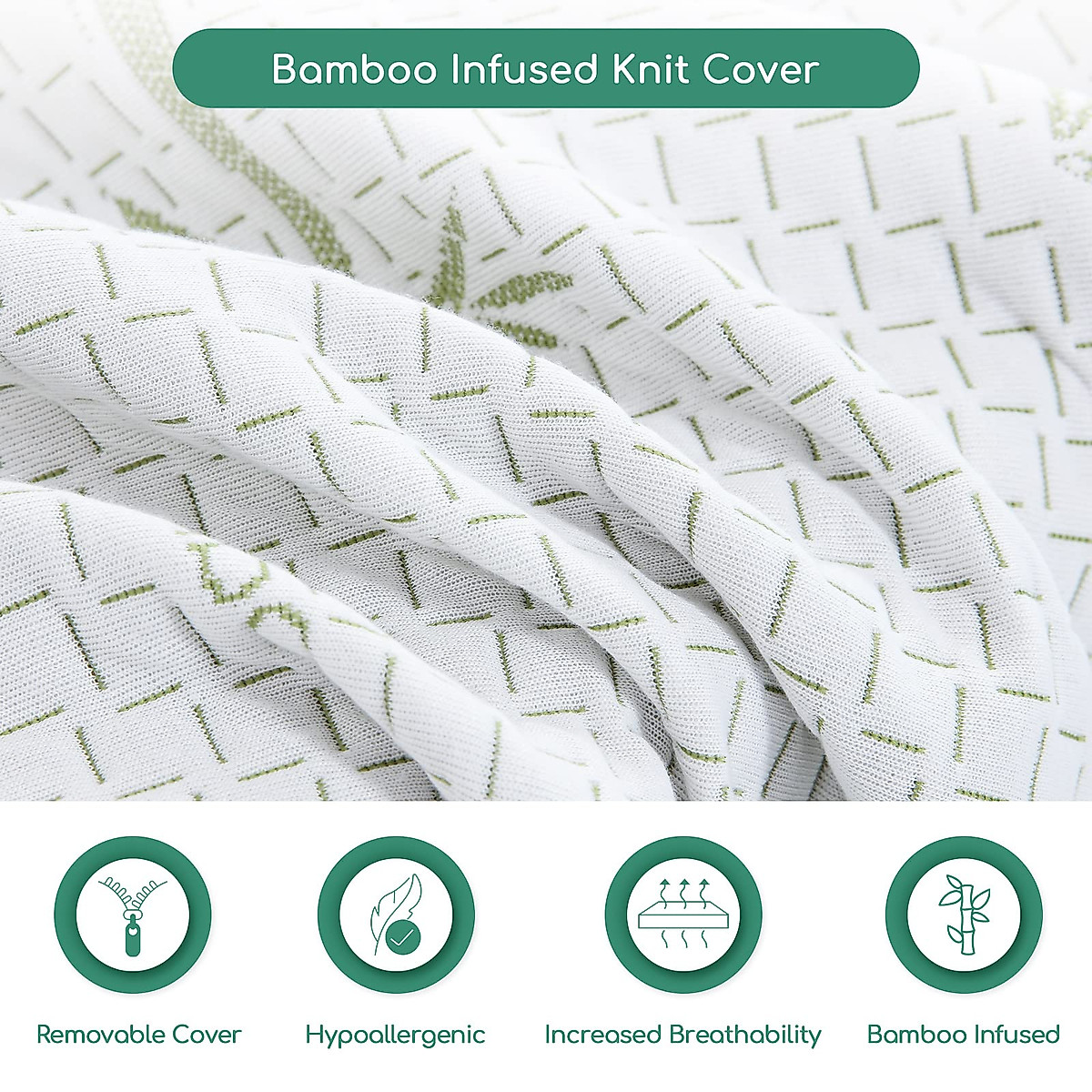 Airdown Queen Mattress, 10 Inch Memory Foam Mattress in a Box with Breathable Bamboo Cover, Medium Firm Green Tea Gel Mattress for Pressure Relieving, CertiPUR-US Certified, Made in USA White