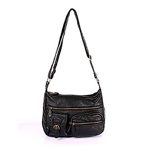 KARLA HANSON Charlotte Pre-Washed Women's Crossbody Hobo Organizer Bag (Black)