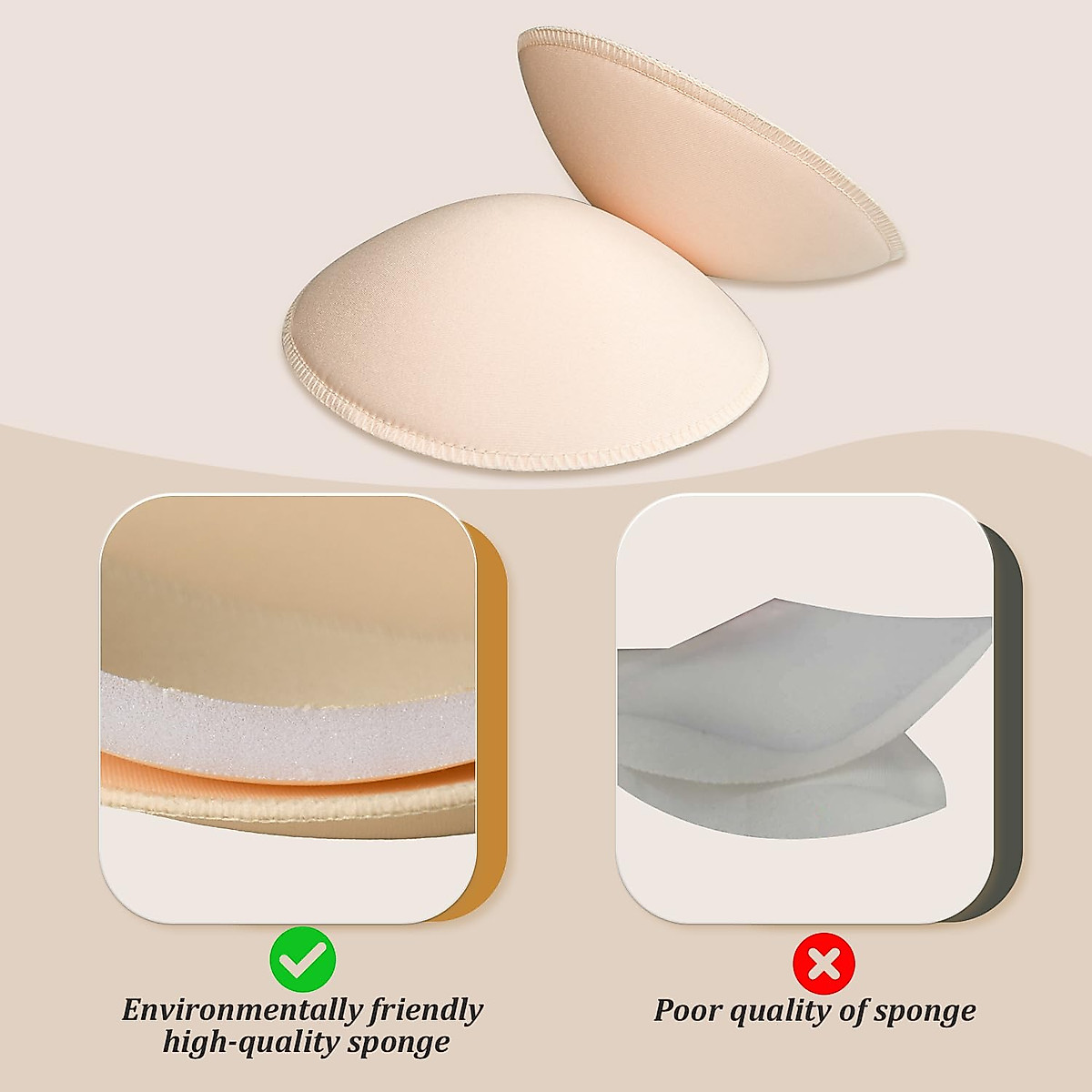 URSMART 6 Pairs Round Bra Inserts Pads, Removable and Washable Bra Cups Inserts for Bikinis Top Swimsuit Sport Bra (A/B Beige White)