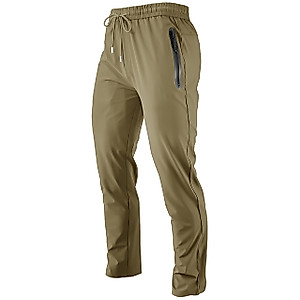 Men's Lightweight Quick Dry Hiking Running Pants Outdoor Sports Breathable Zipper Pockets Athletic Work Pants Khaki L