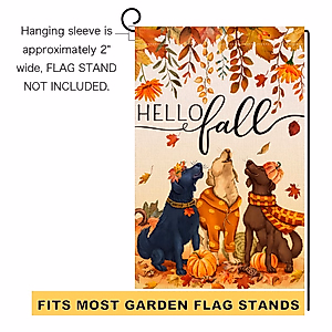 BLKWHT Fall Dogs Garden Flag 12x18 Vertical Double Sided Autumn Leaves Thanksgiving Holiday Outside Decorations Burlap Yard Flag BW506